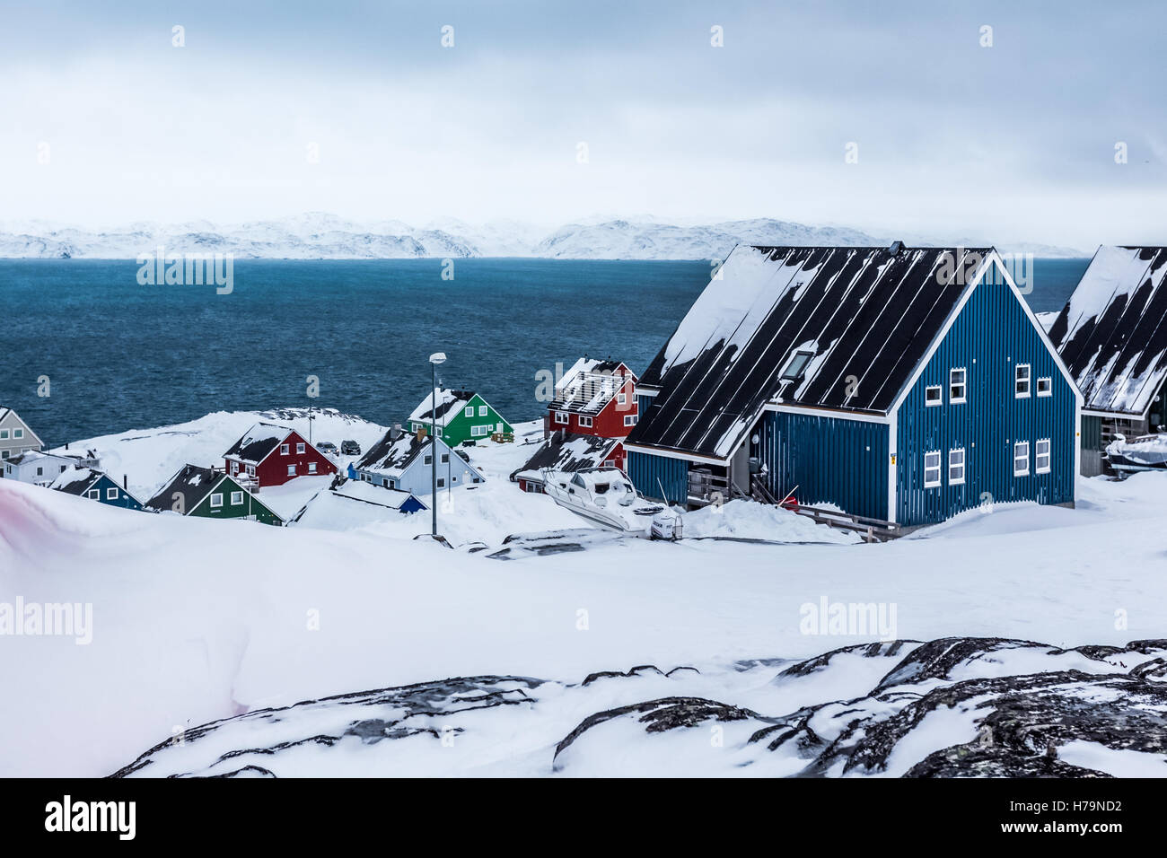 Colorful Inuit houses in a suburb of arctic capital Nuuk Stock Photo ...