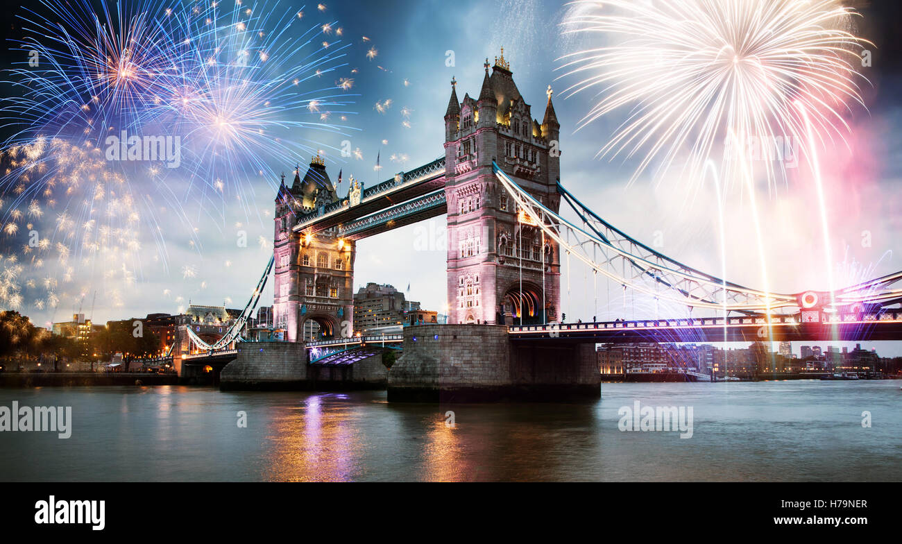 fireworks over the River Thames in London - celebrating New Year in the ...