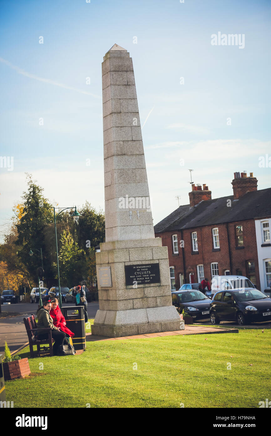 A cyclist stops for a break at the Cyclists Memorial in Meriden. The ...