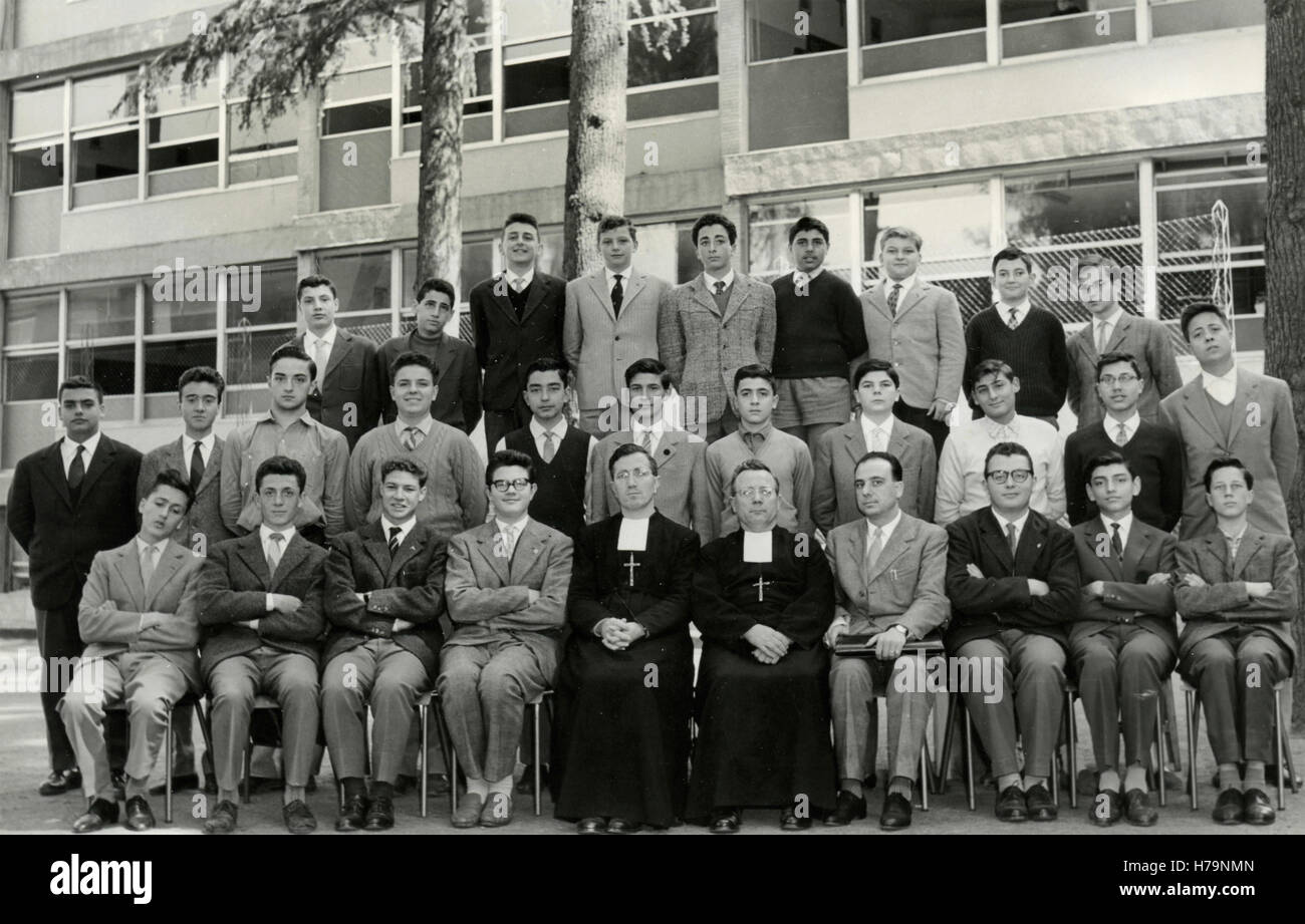 Class photo with the priests at school, Italy Stock Photo - Alamy