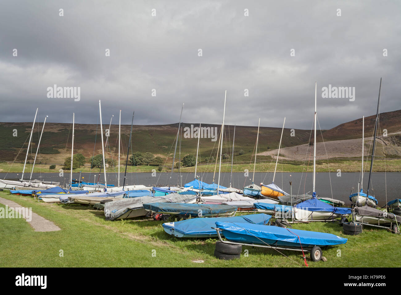 Yachts at Embsay Moor Reservoir Stock Photo - Alamy