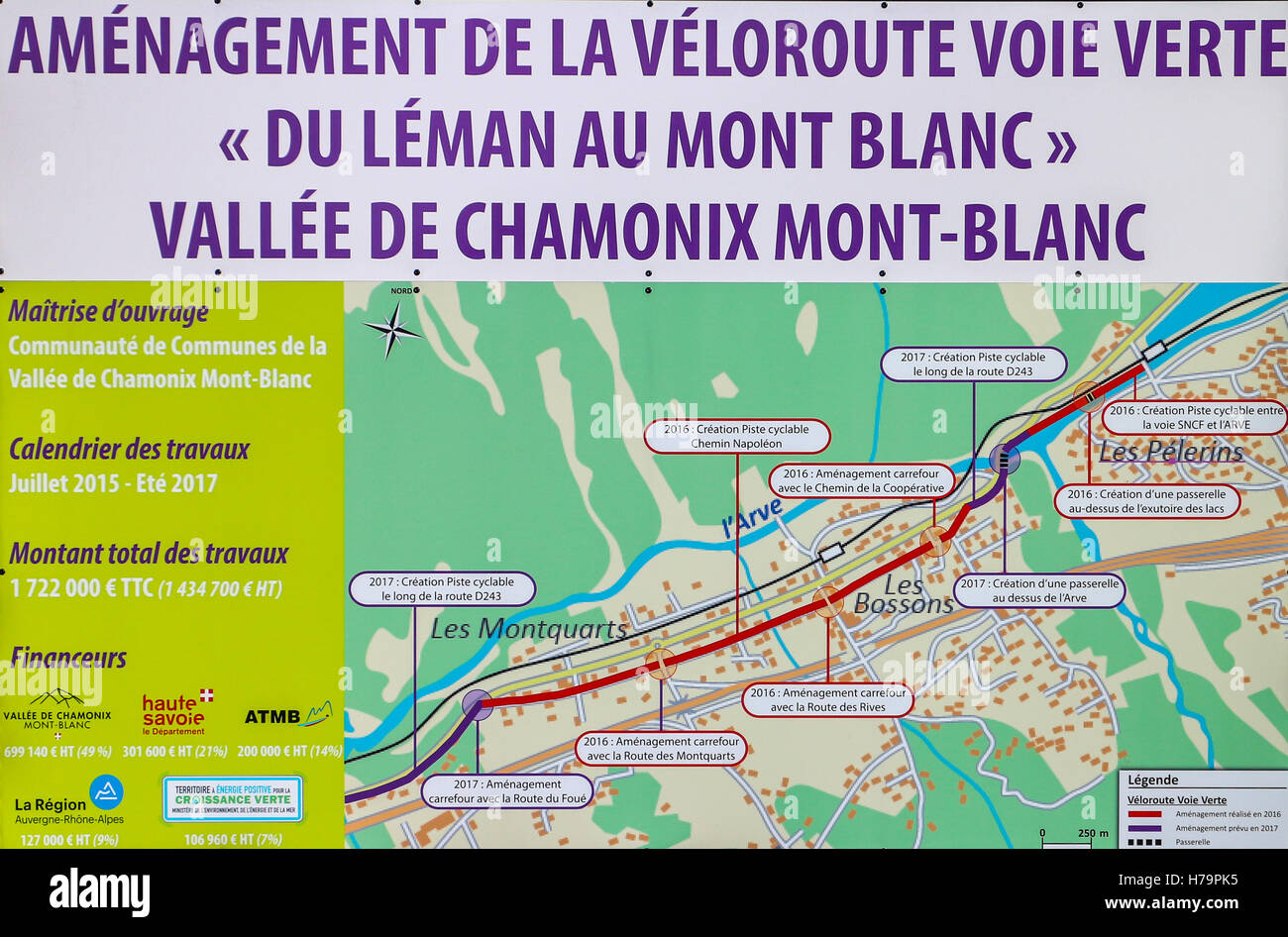 Sign at the beginning of the new cycle route between Les Bossons and ...