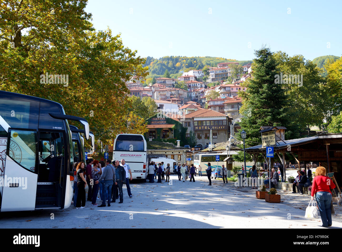 The tourists enjoing their vacation in Metsovo village, Greece Stock ...