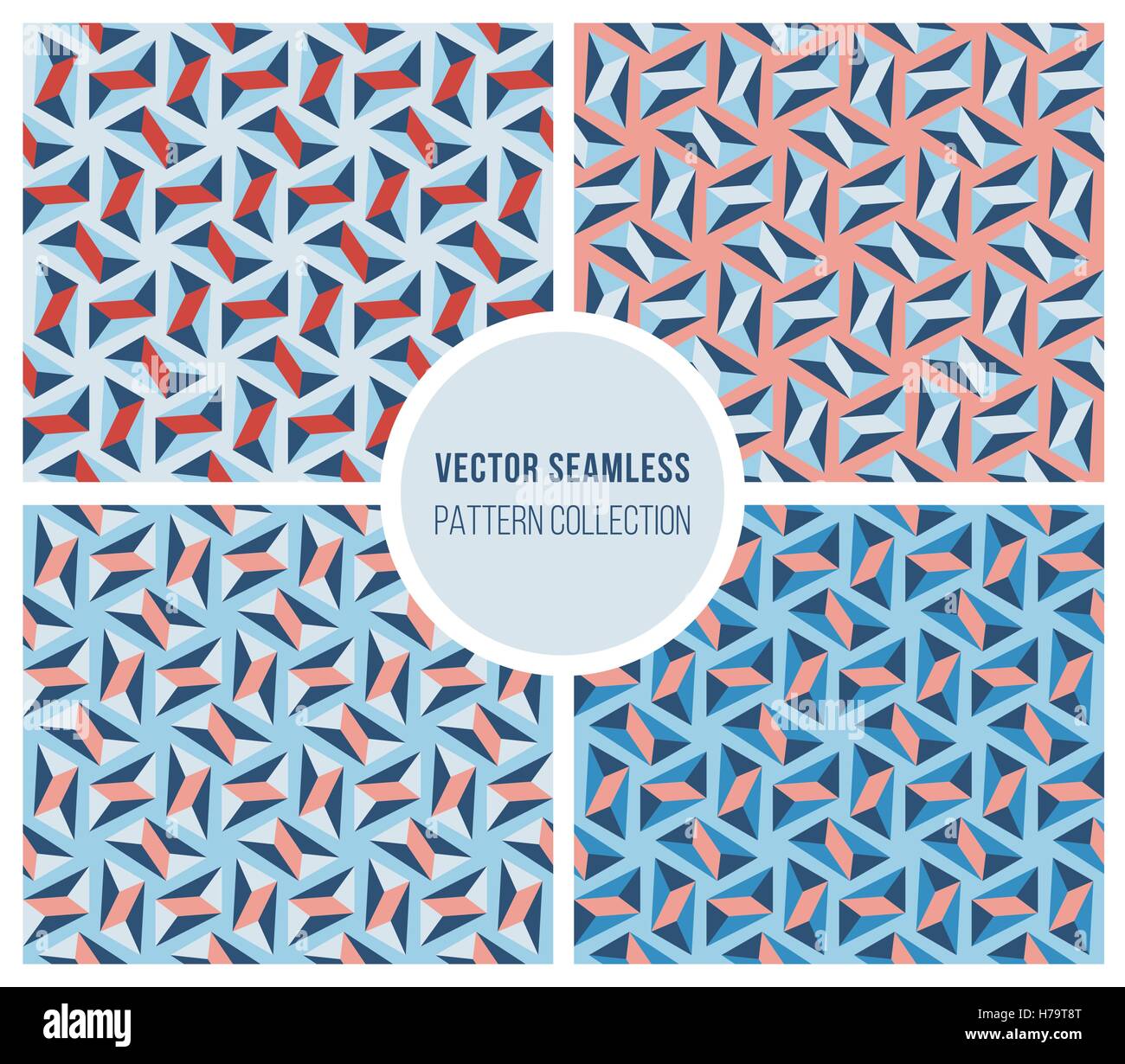 Set of Four Seamless Vector Blue Pink Geometric Triangle Hexagonal ...