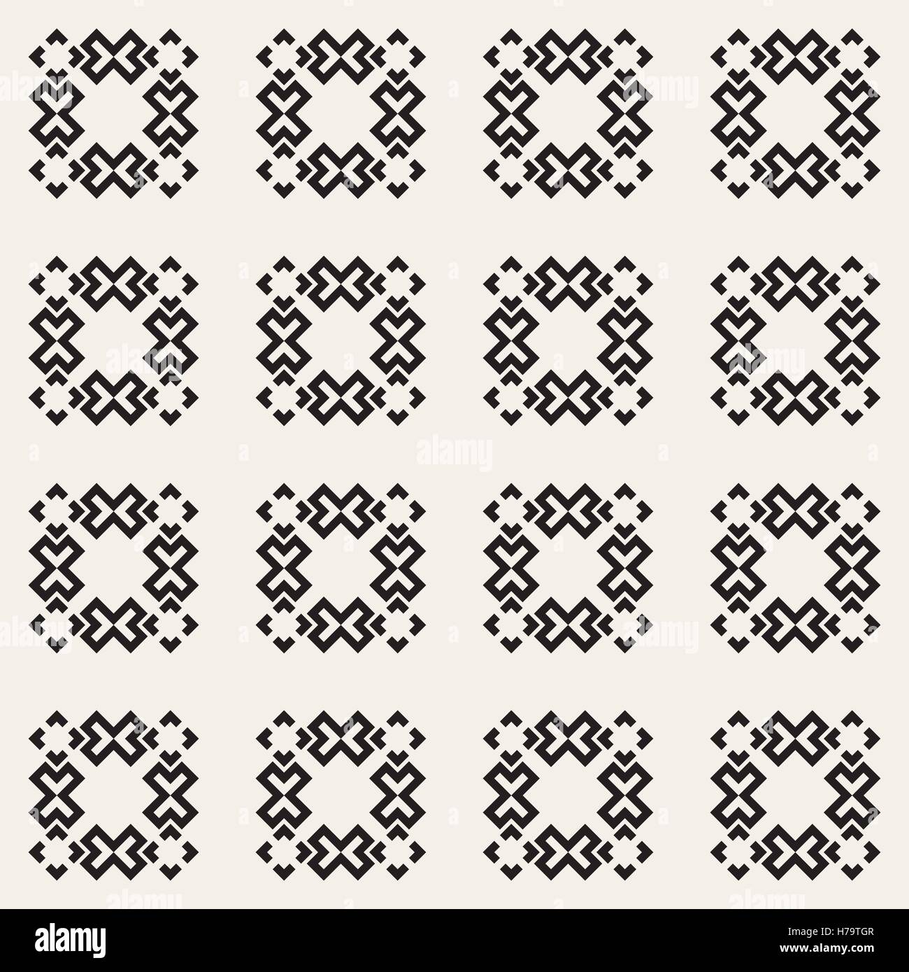 Vector Seamless Black And White Simple Ethnic Square Pattern Stock ...