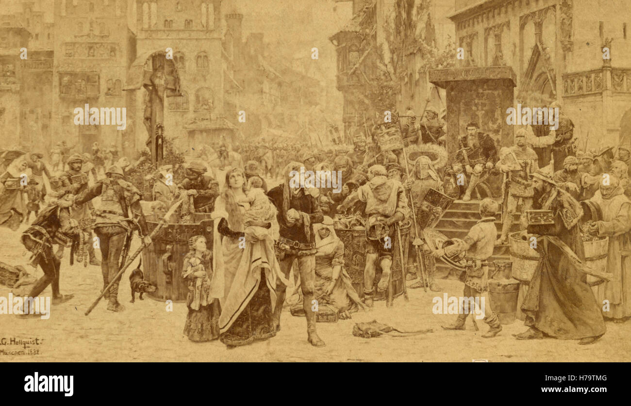 Danish Army sack in Wisby city, painting by Hellquist Stock Photo - Alamy