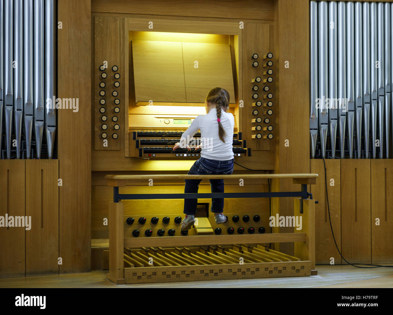 Modern pipe organ in renovated building of conservatory, muusic ...