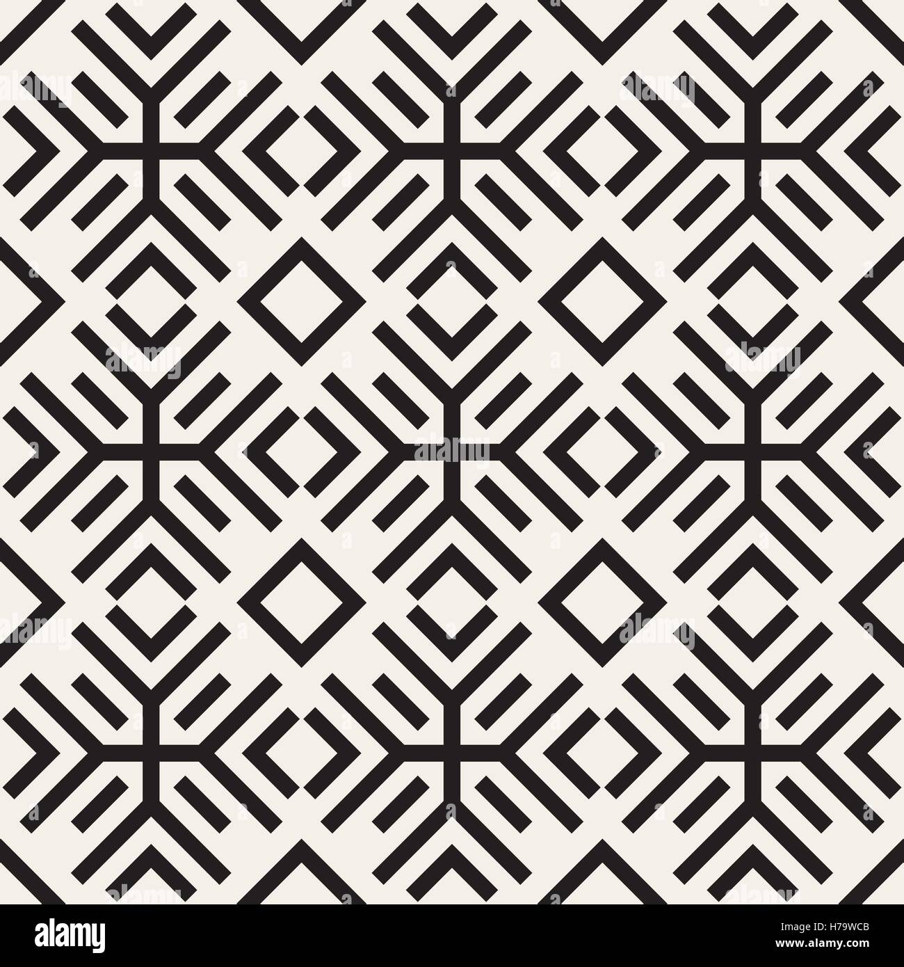 Vector Seamless Black and White Geometric Ethnic Line Ornament Pattern ...