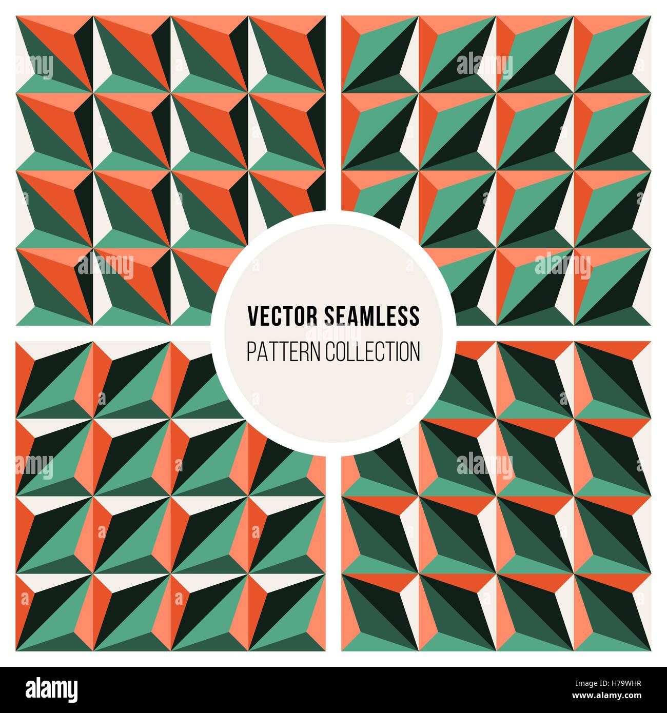 Set of Four Vector Seamless Geometric Triangle Patterns in Green and Orange Shading Stock Vector ...