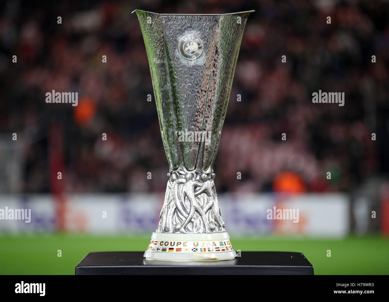 A general view of the Europa League trophy during the UEFA Europa ...