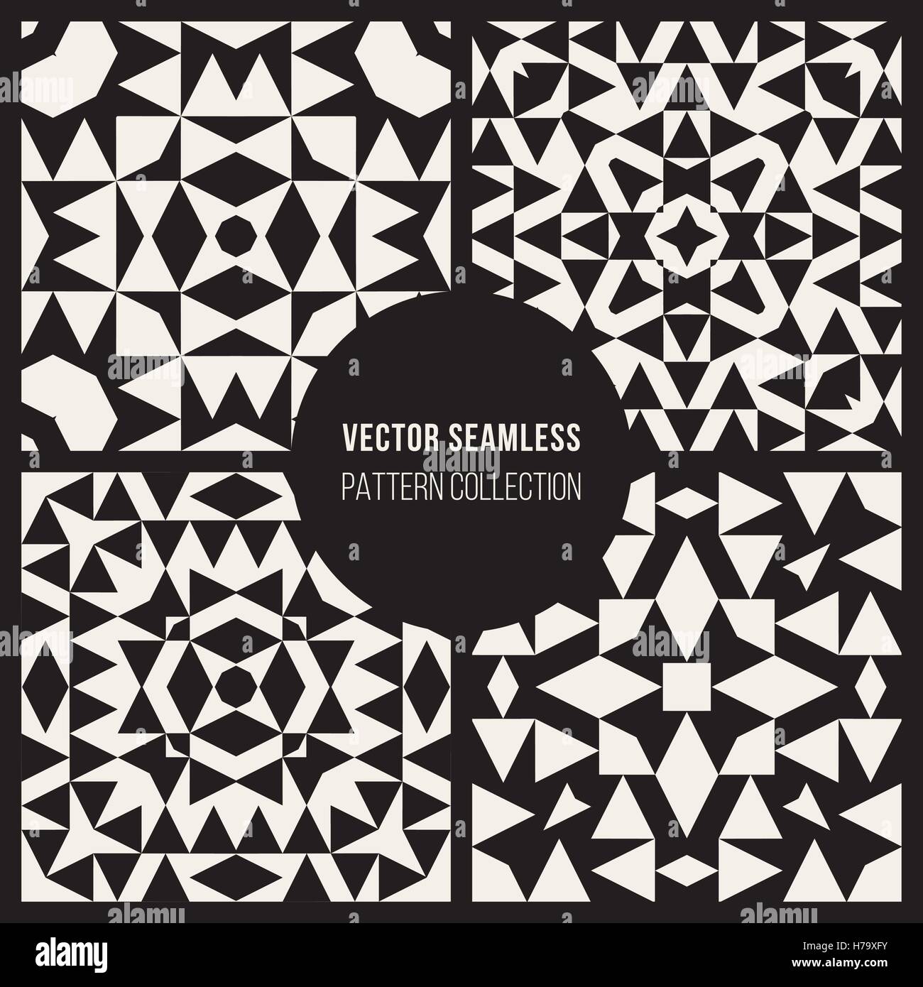 Set of Four Vector Seamless Black And White Tribal Geometric Triangle ...