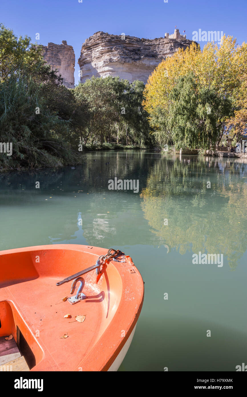 Jucar river, boat of recreation in small lagoon in the central part of ...