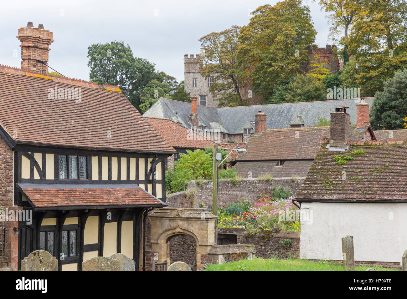 Dunster village near Minehead looking from the Church of St George ...