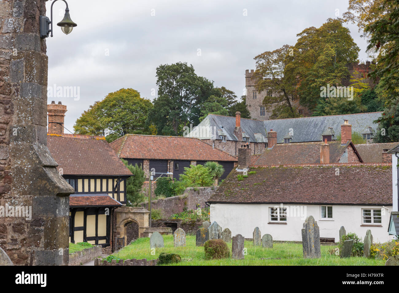 Dunster village near Minehead looking from the Church of St George ...