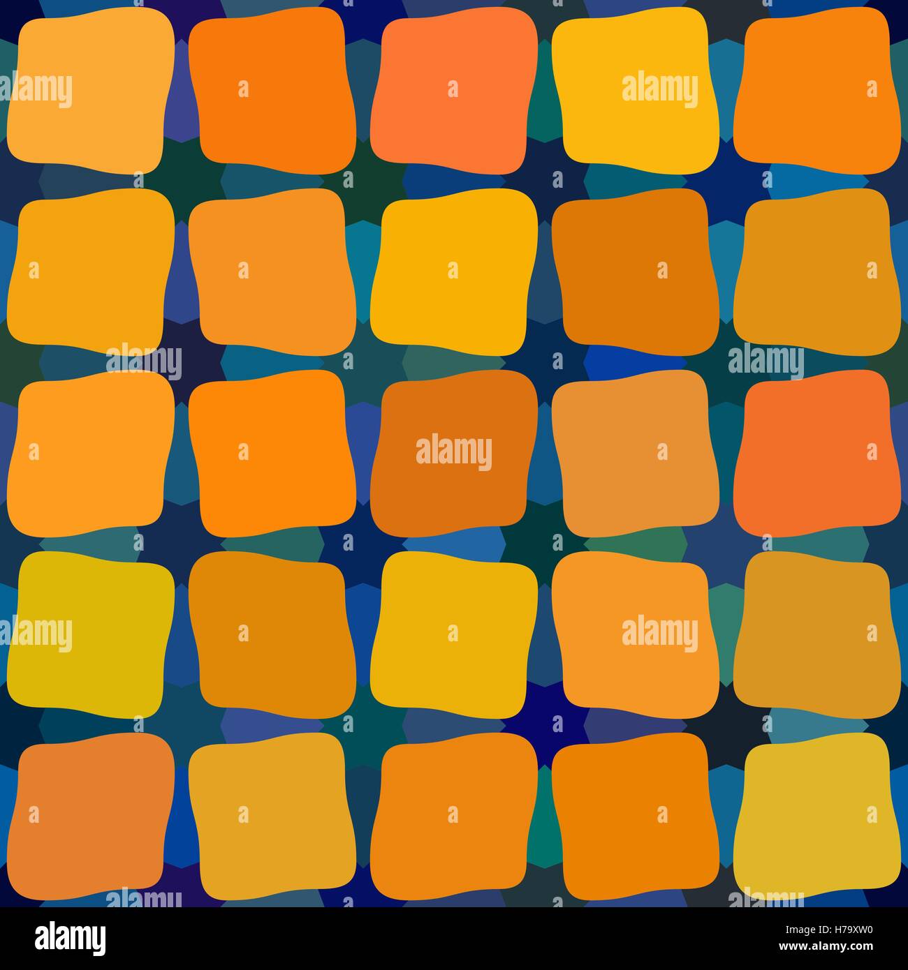 Vector Blue Yellow Orange Color Shades Seamless Rounded Stained Glass Squares Grid Pattern Stock ...