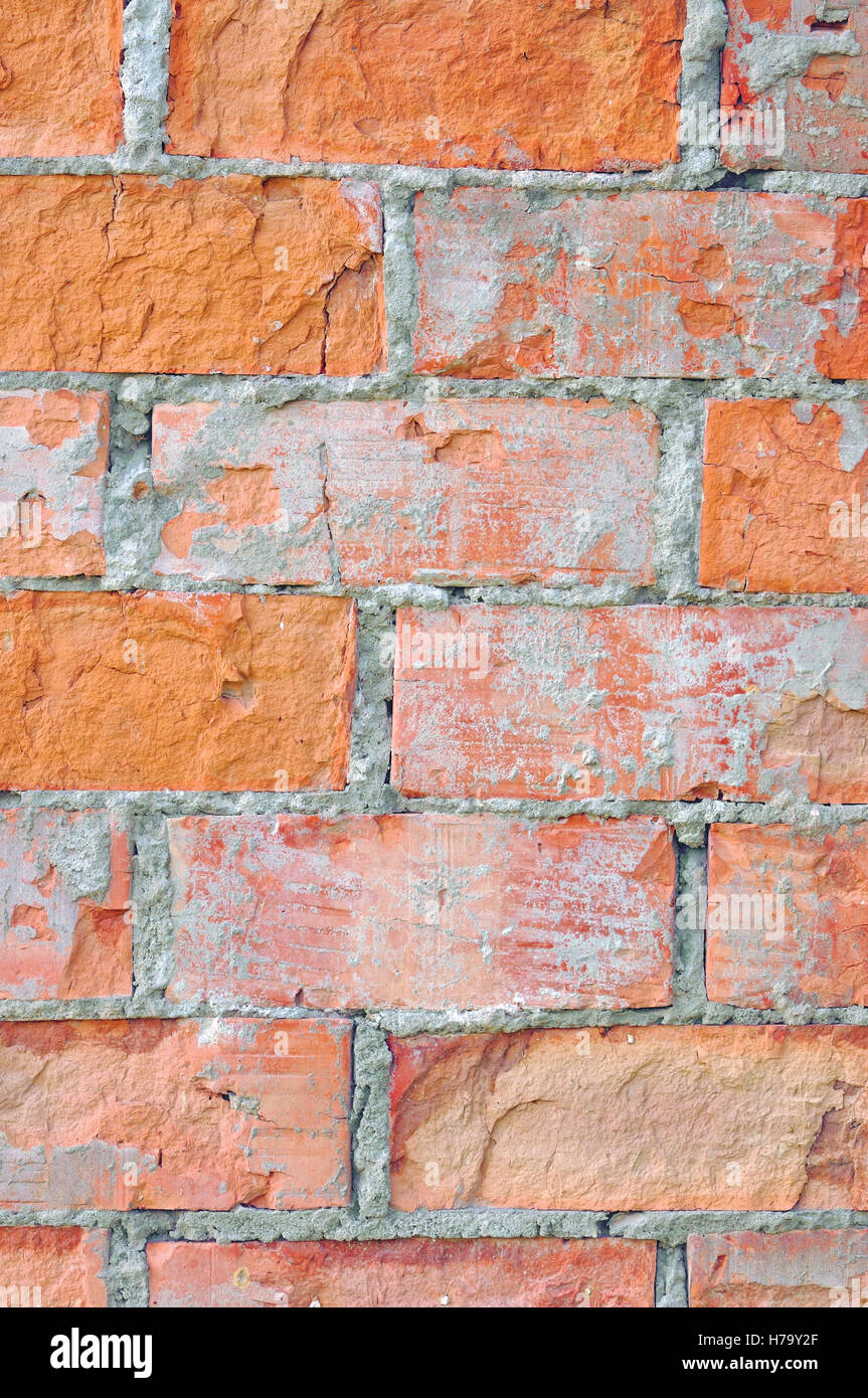 Bright red brick wall texture macro closeup, old detailed rough grunge ...