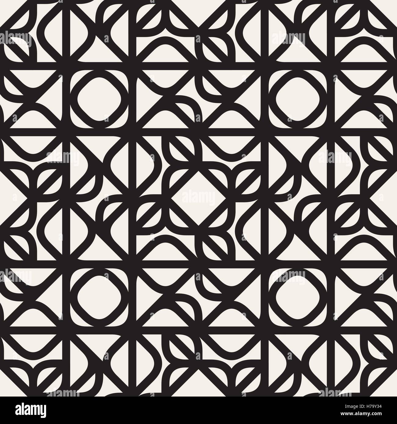 Vector Seamless Black and White Rounded Line Geometric Lace Pattern ...