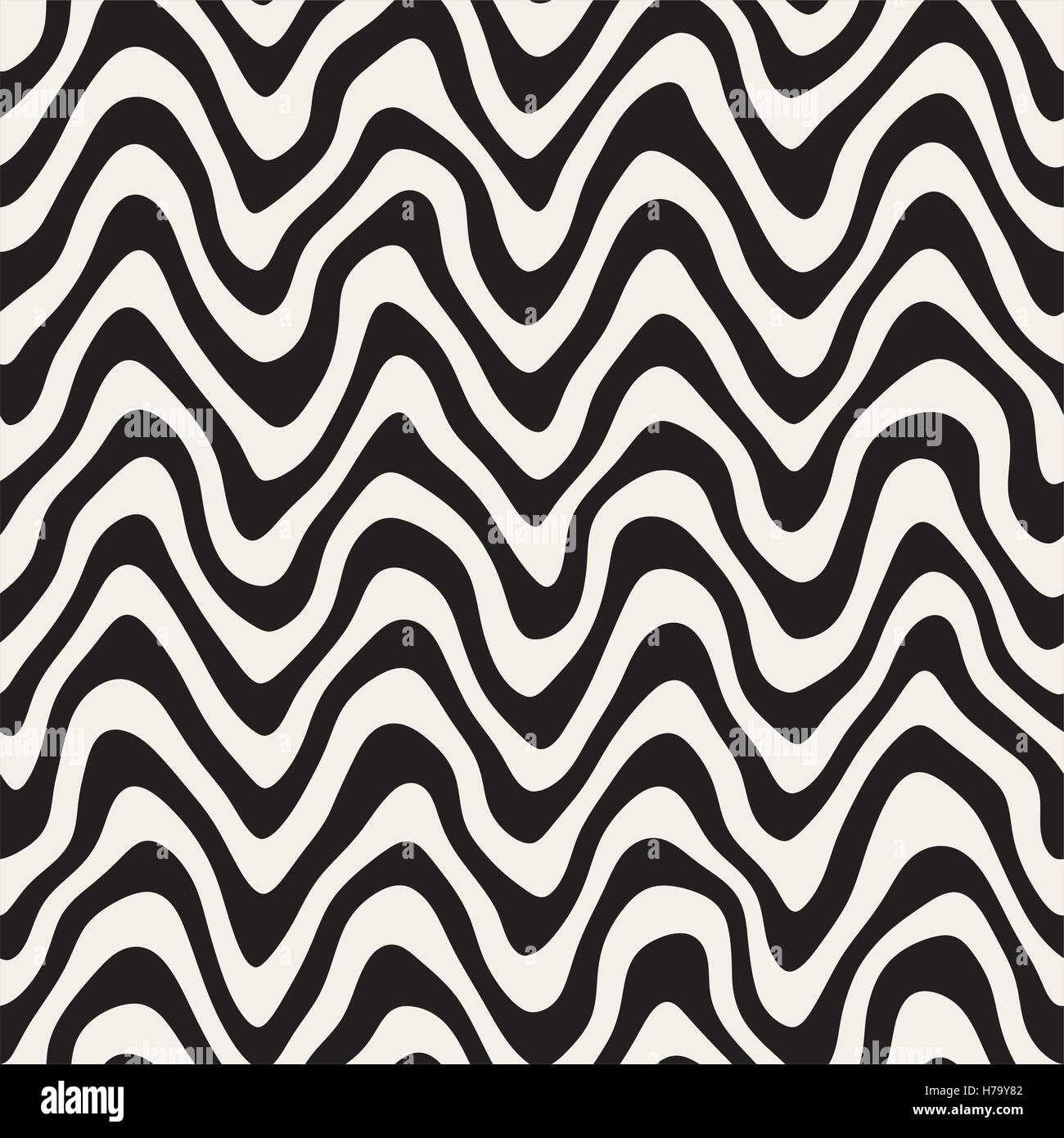 Vector Seamless Black and White Rounded Rough Hand Painted Wavy Lines ...