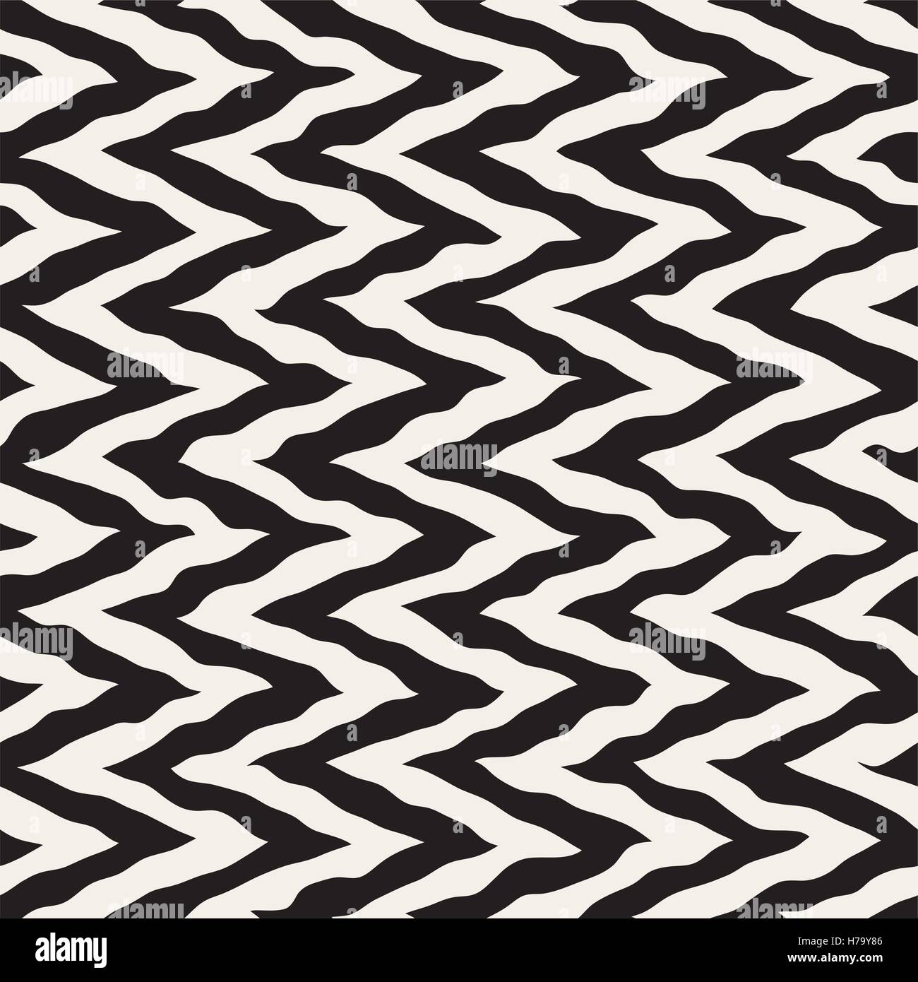 Vector Seamless Black and White Rounded Rough Hand Painted ZigZag Lines ...