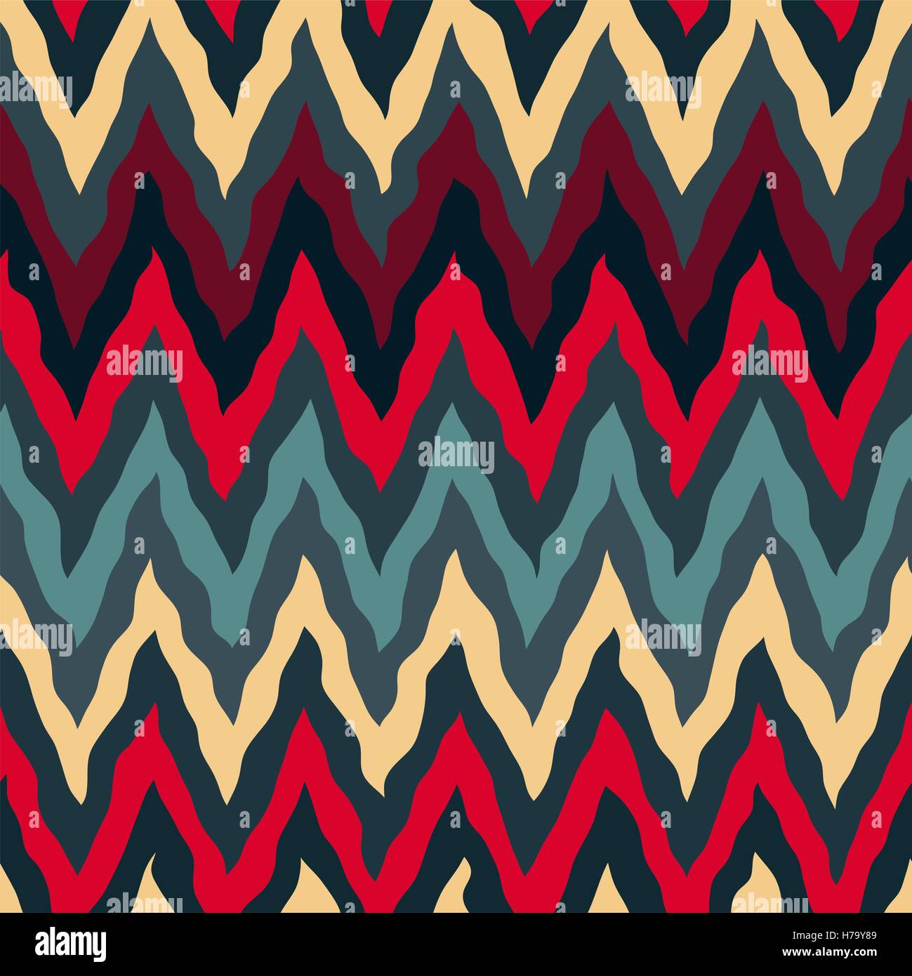 Vector Seamless Red Tan Navy Blue Colors Rough Hand Painted ZigZag ...