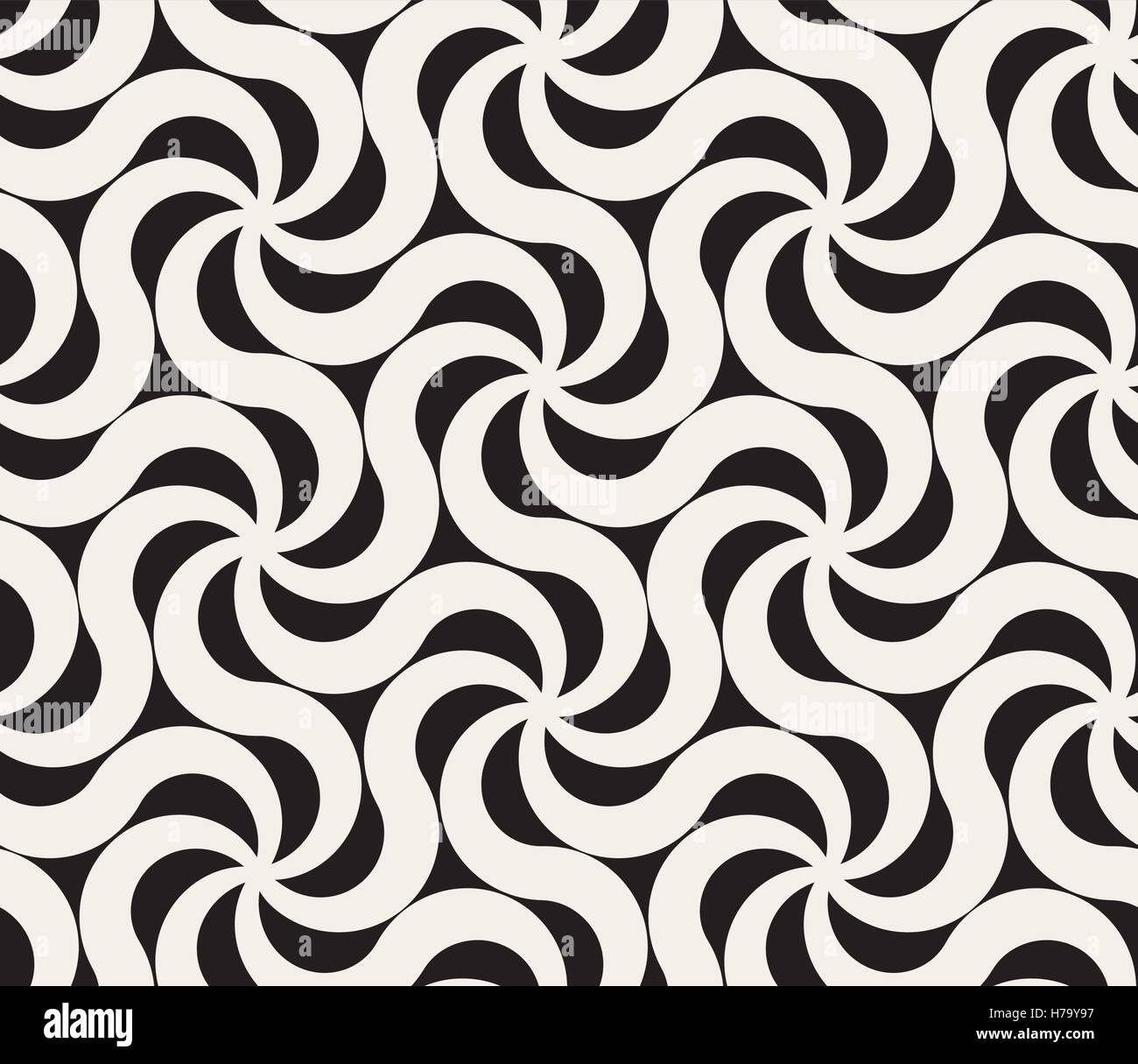 Vector Seamless Black and White Arc Spiral Line Hexagonal Pattern Stock ...