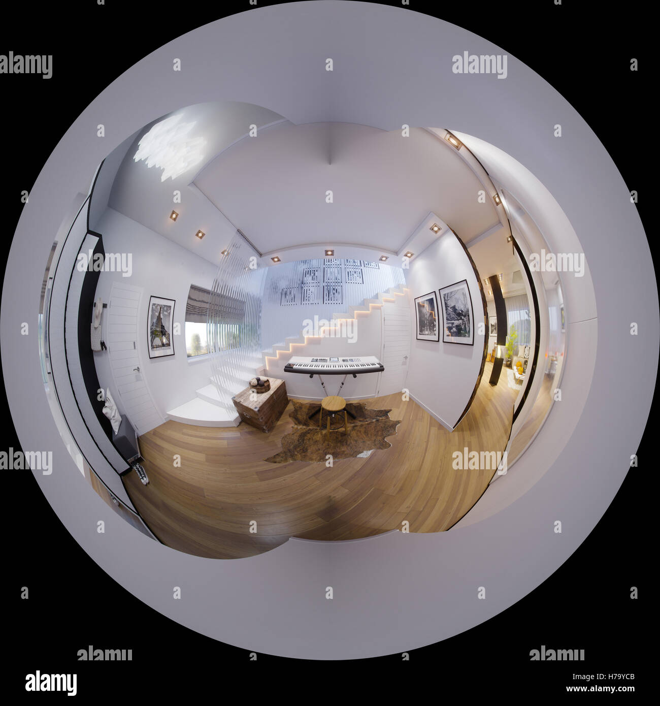 3d illustration spherical 360 degrees, seamless panorama of staircase ...