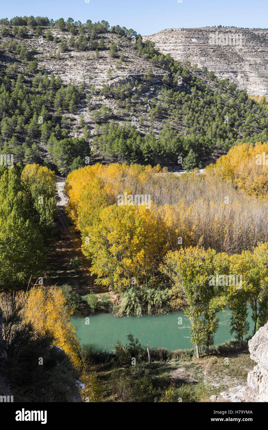 Panoramic view of the valley of the river Jucar during autumn, take in ...