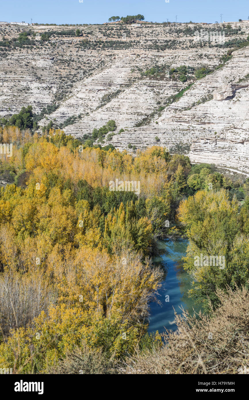 Panoramic view of the valley of the river Jucar during autumn, take in ...