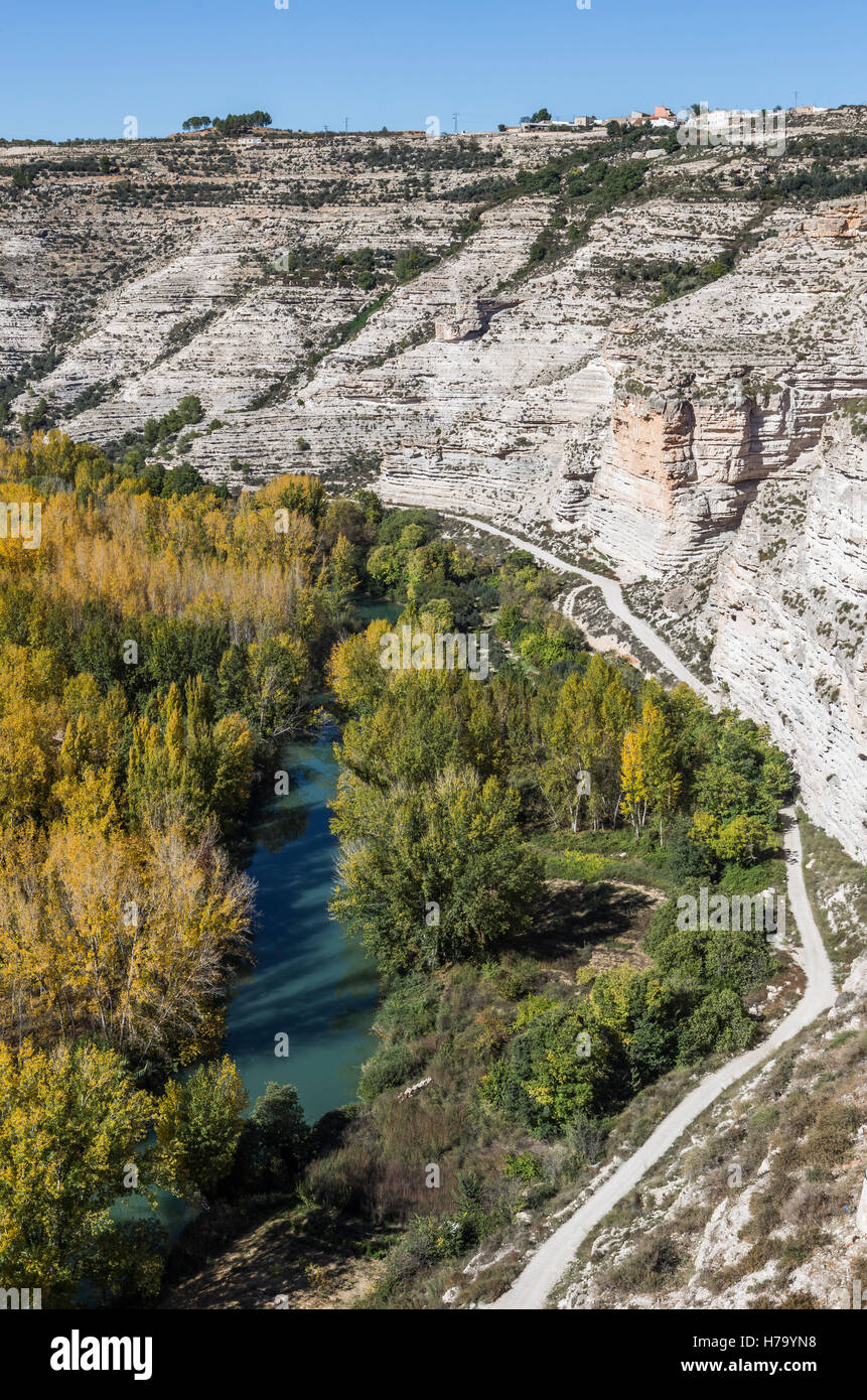 Panoramic view of the valley of the river Jucar during autumn, take in ...