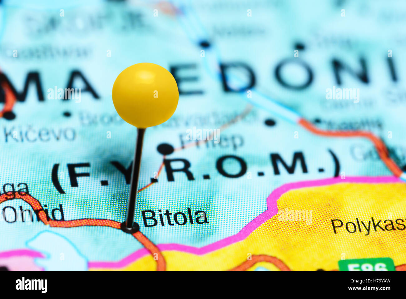 Bitola pinned on a map of Macedonia Stock Photo - Alamy