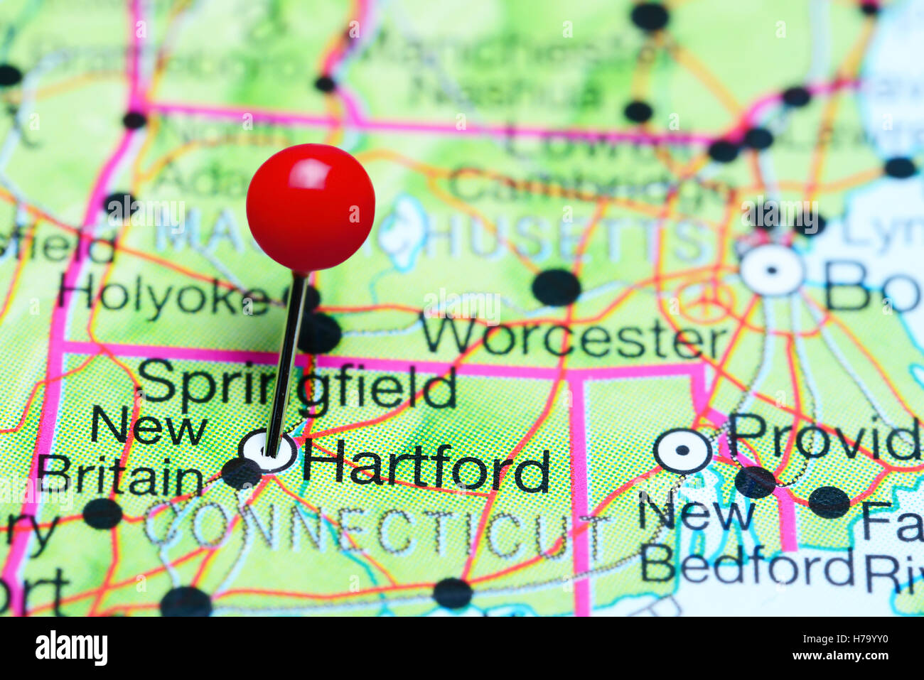 Hartford pinned on a map of Connecticut, USA Stock Photo - Alamy