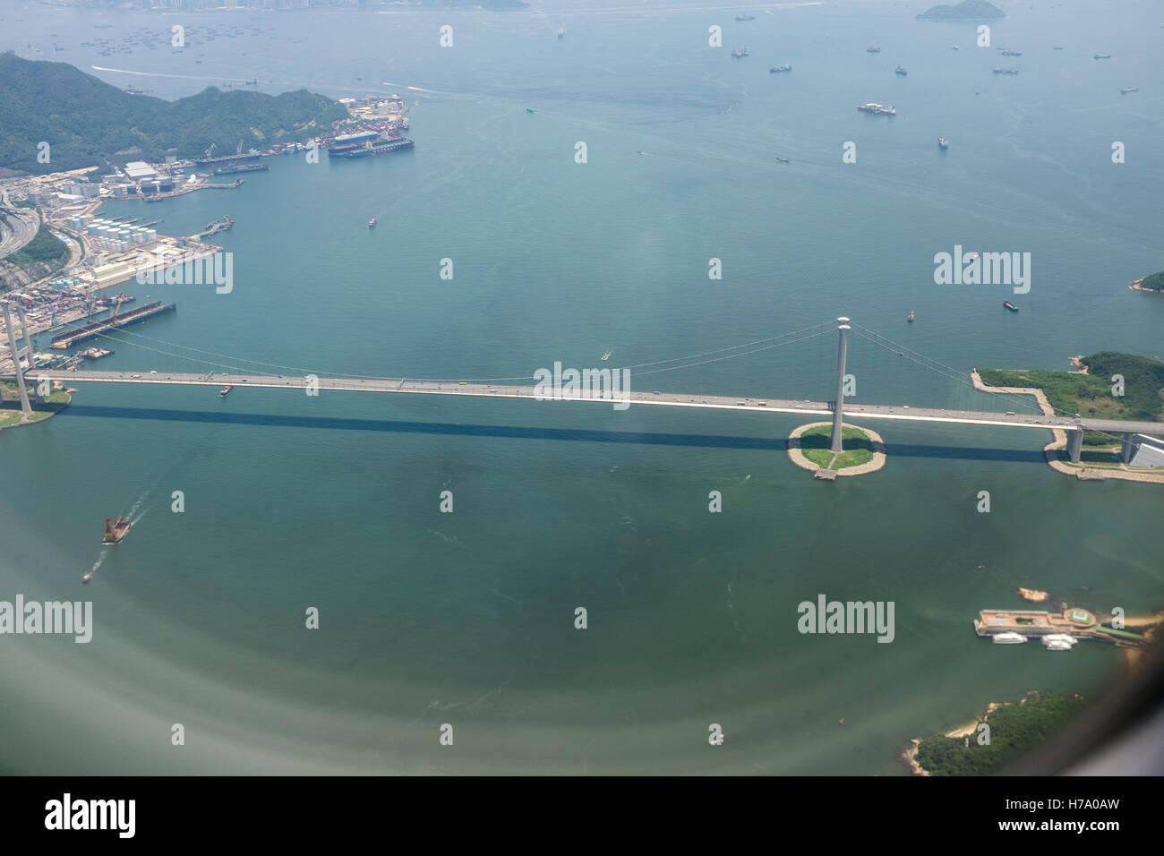 A view from the air of the Tsing Ma Bridge in Hong Kong Stock Photo - Alamy