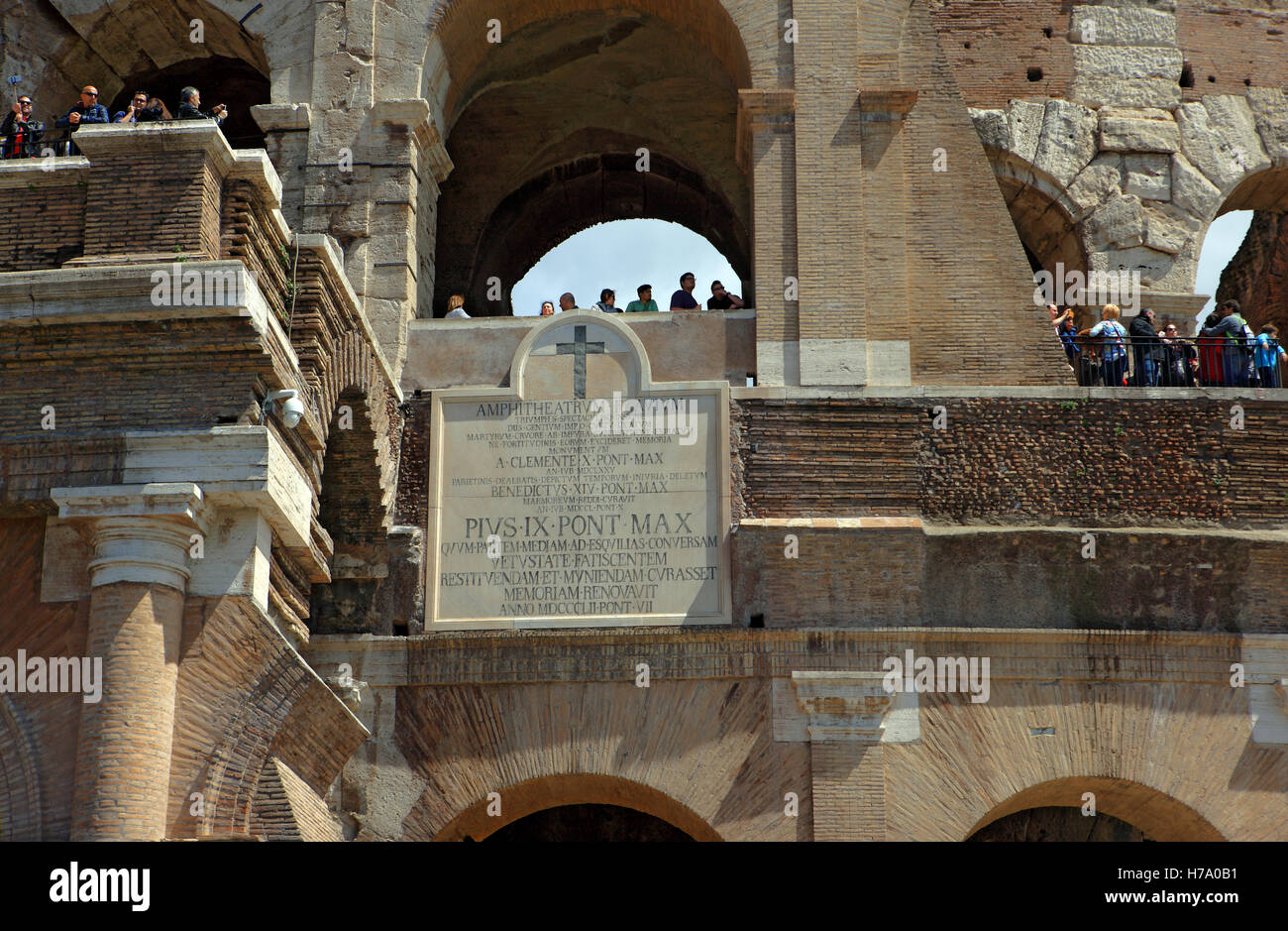 Memorial plaque at the Colosseum in Rome, Italy. The marble plaque ...