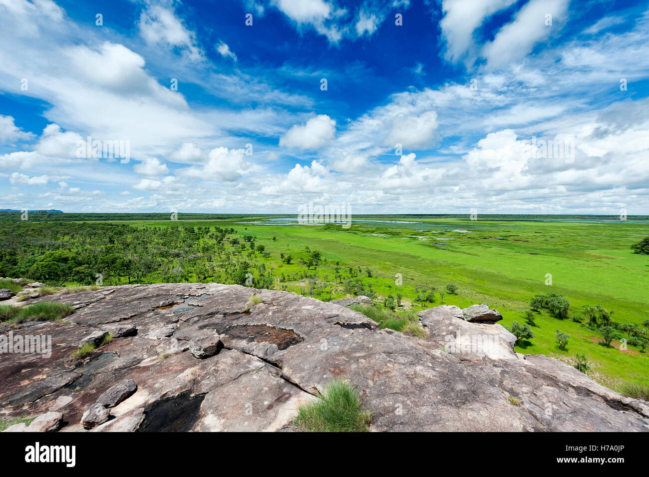 Looking north across Arnhem Land. A panoramic view from Ubirr, Kakadu National Park, Northern ...