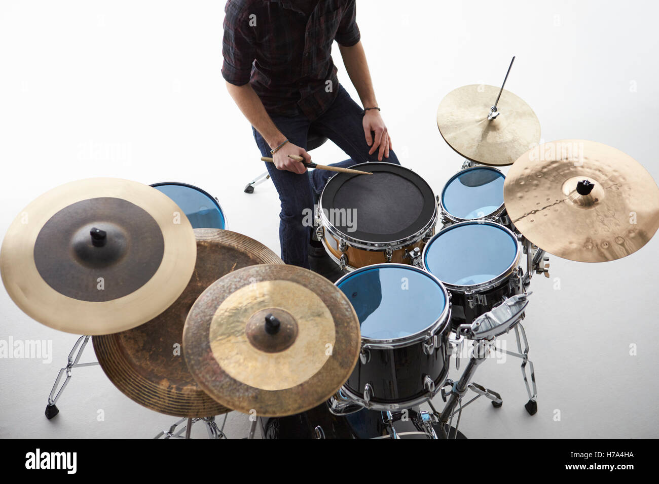 Overhead Shot Of Drummer Playing Drum Kit In Studio Stock Photo - Alamy