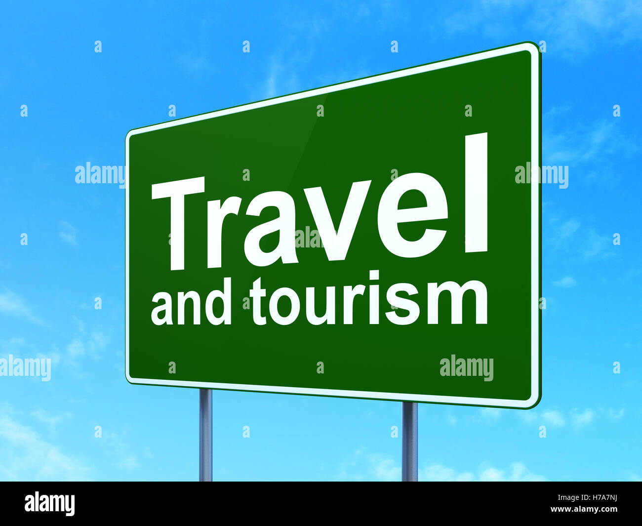 Travel concept: Travel And Tourism on road sign background Stock Photo ...