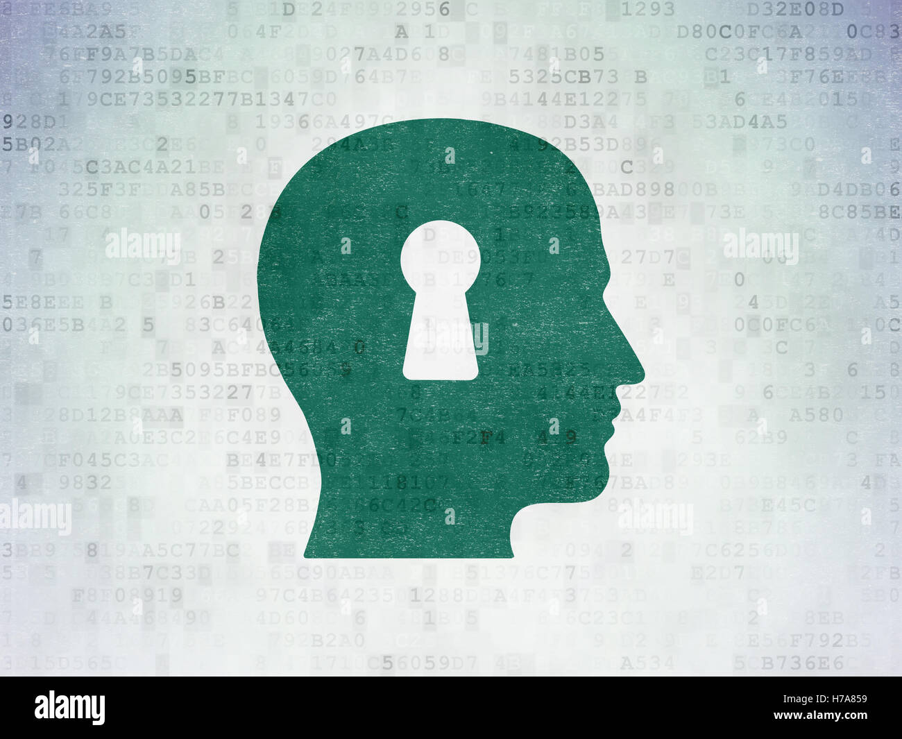 Studying concept: Head With Keyhole on Digital Data Paper background ...
