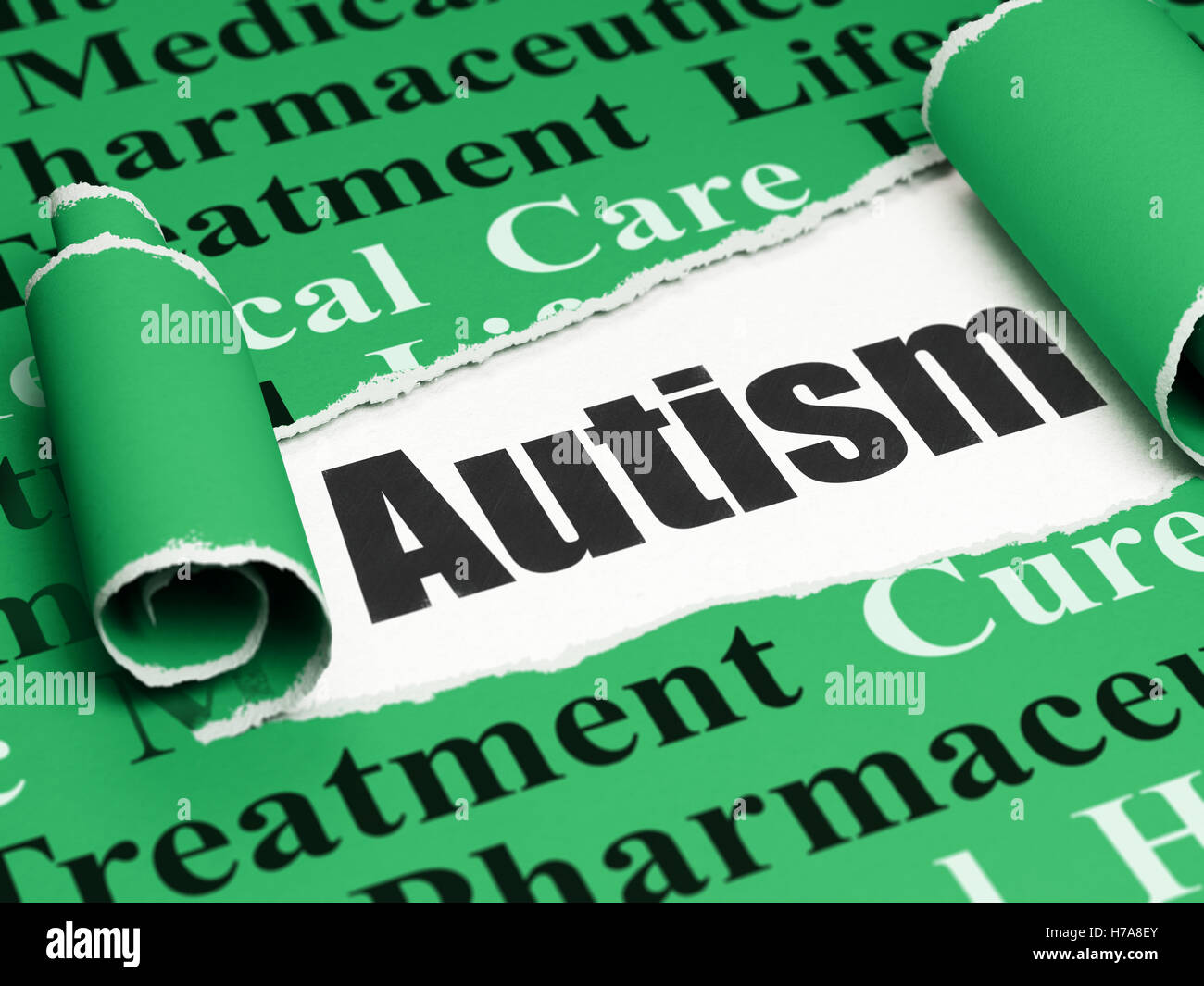 Healthcare concept: black text Autism under the piece of torn paper ...