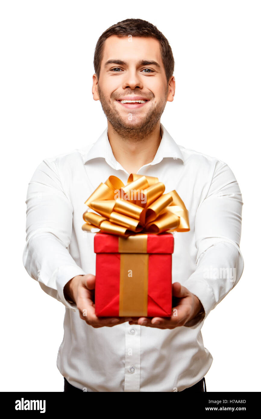 Young man carries heart shaped box Stock Photo - Alamy