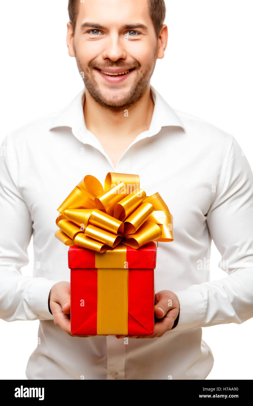 Young man carries heart shaped box Stock Photo - Alamy