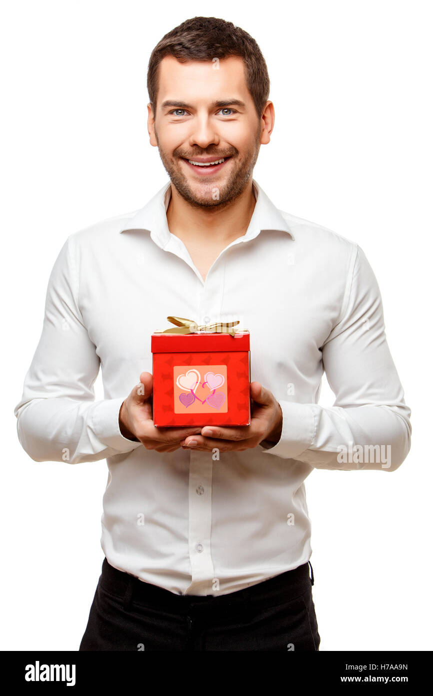Young man carries heart shaped box Stock Photo - Alamy