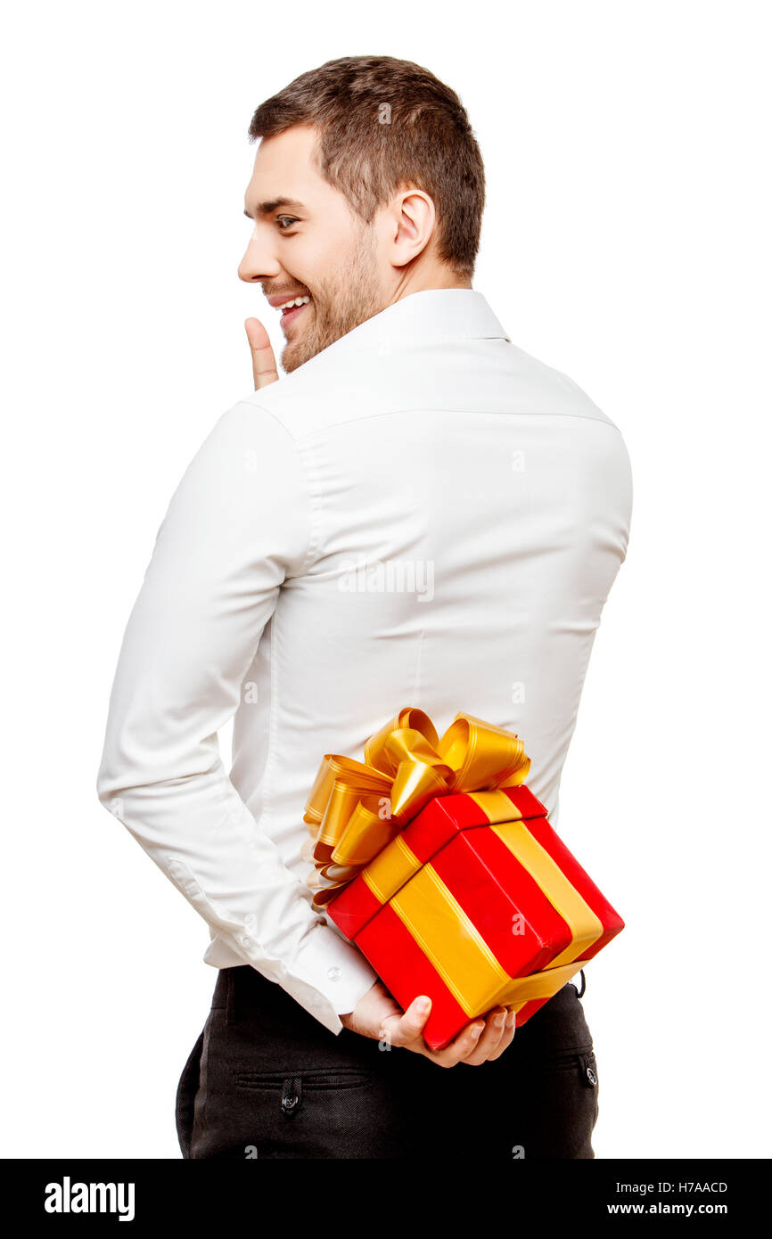 Young man carries heart shaped box Stock Photo - Alamy