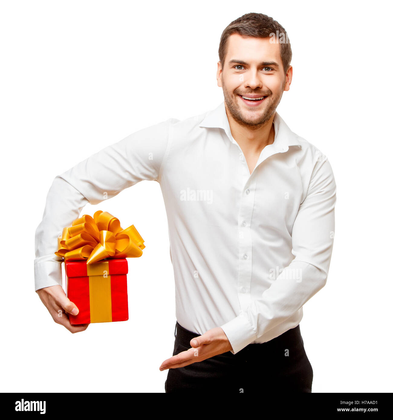 Young man carries heart shaped box Stock Photo - Alamy