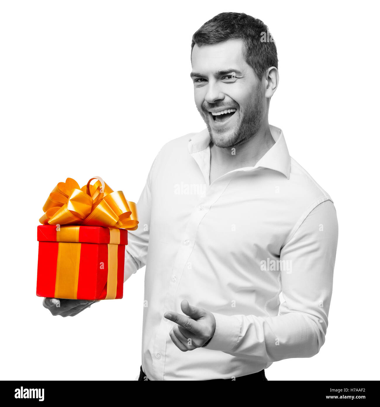 Young man carries heart shaped box Stock Photo - Alamy