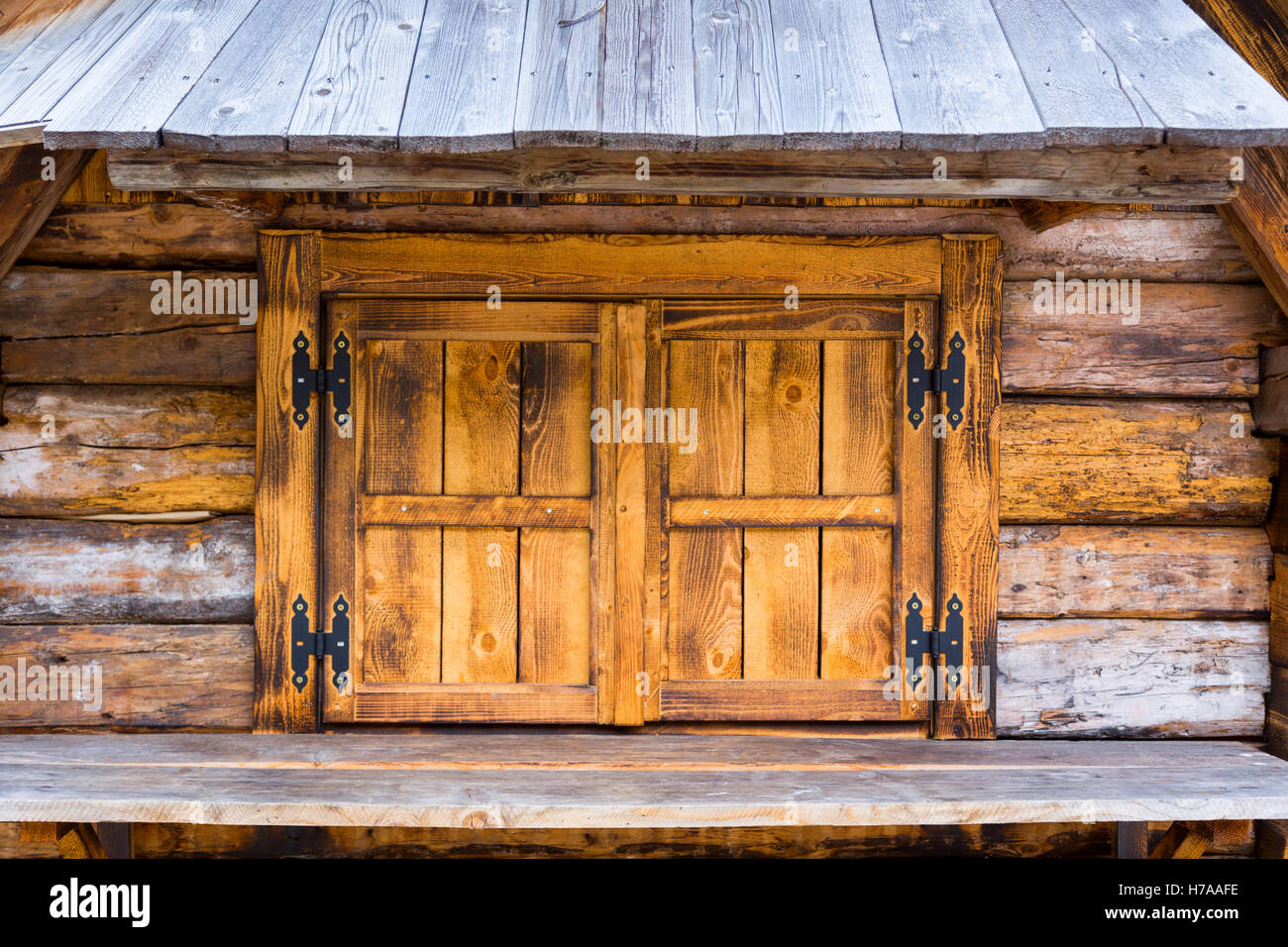 A typical wooden farmhouse window in alps Stock Photo - Alamy