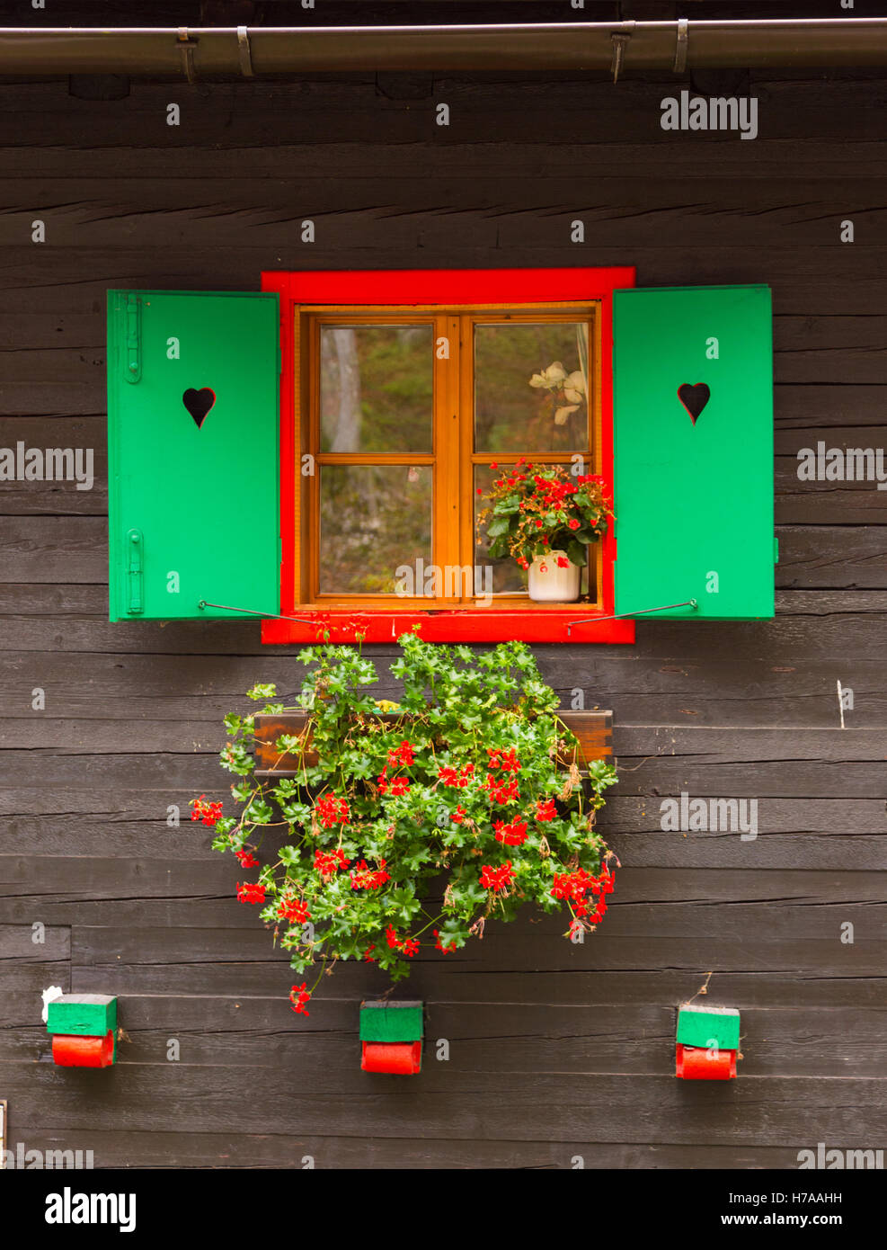 A typical wooden farmhouse window in alps Stock Photo - Alamy
