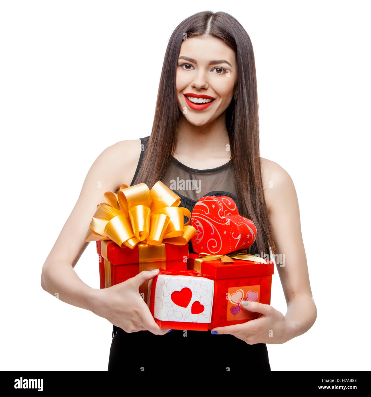 Attractive woman with gift box Stock Photo - Alamy