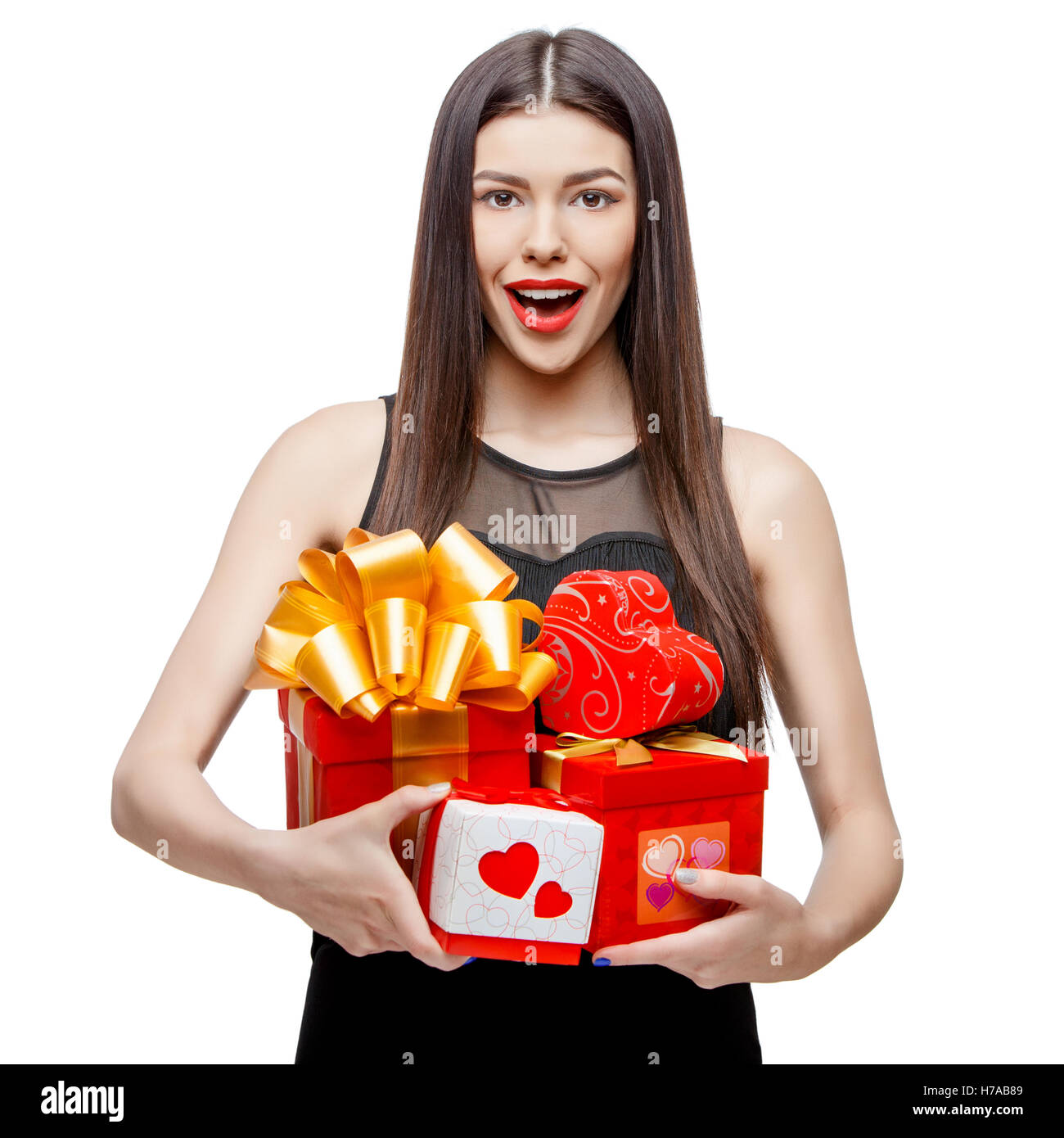 Attractive woman with gift box Stock Photo - Alamy