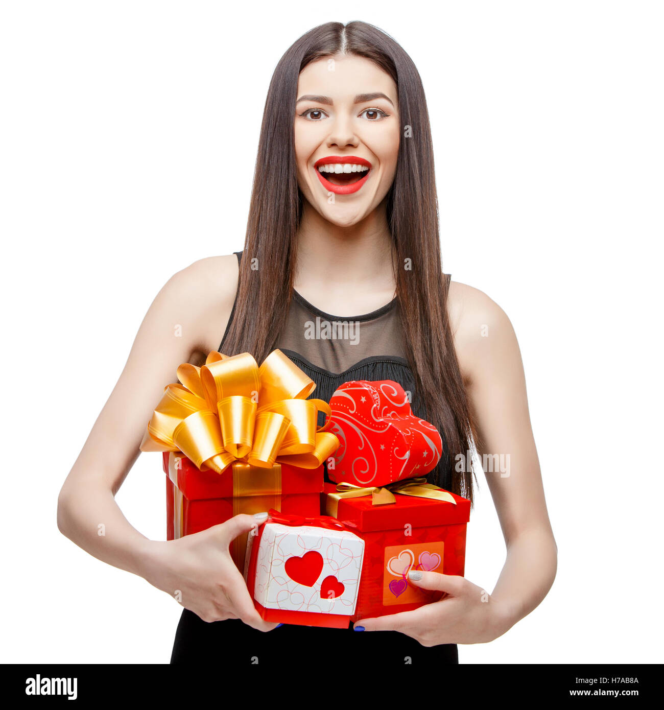 Attractive woman with gift box Stock Photo - Alamy