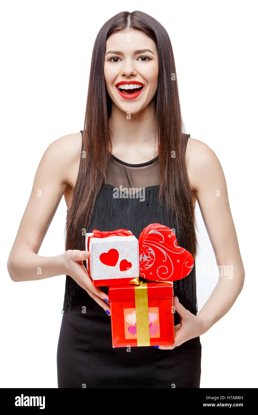 Attractive woman with gift box Stock Photo - Alamy